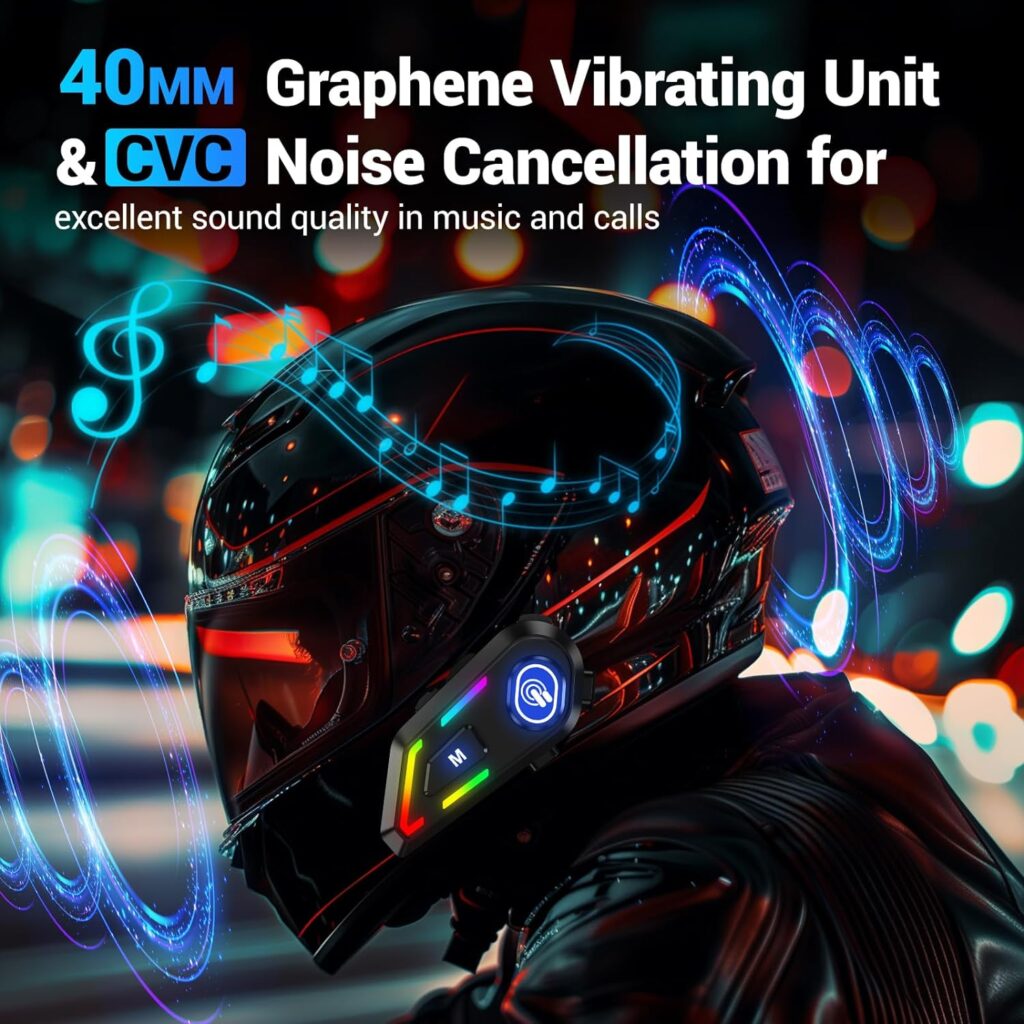 EDYELL C5 Motorcycle Helmet Bluetooth Headset, Connects to Two Phones ...