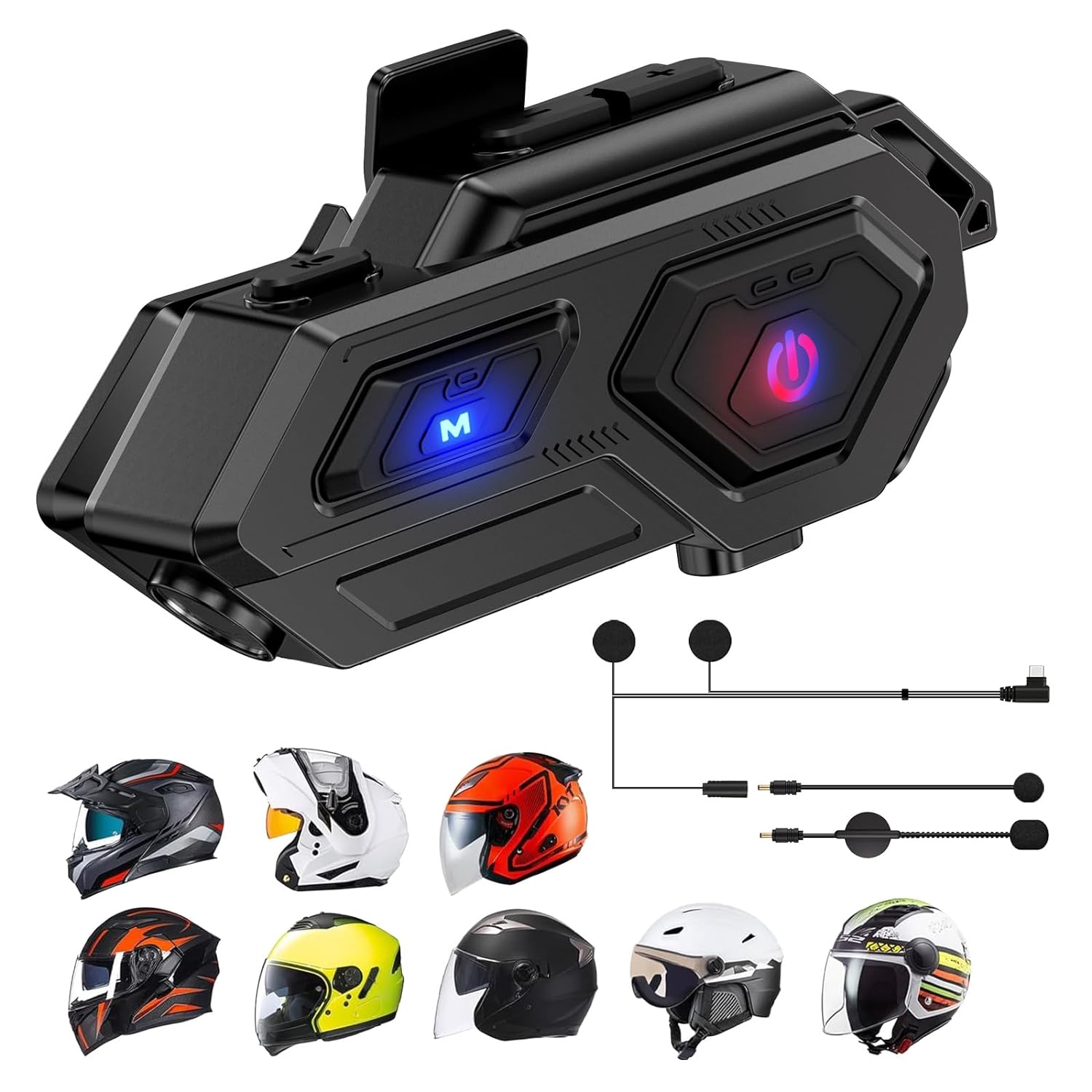 EDYELL C8 Motorcycle Bluetooth Headsets, LED Emergency Light, HD ...