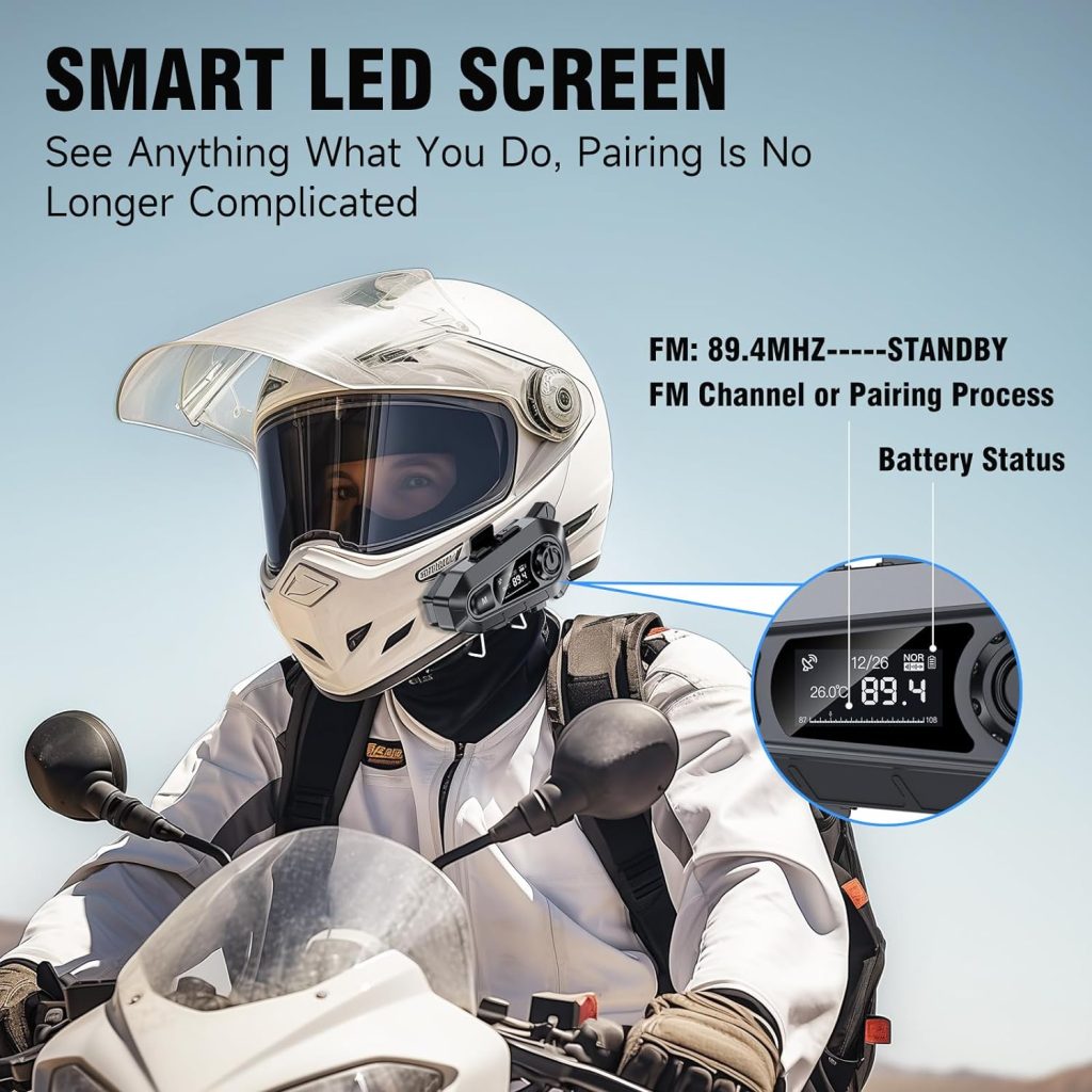EDYELL A1 FM Radio Motorcycle Bluetooth Headsets, Smart LED Display ...