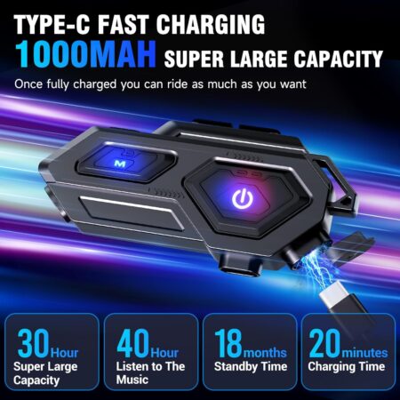 EDYELL C8 Motorcycle Bluetooth Headsets, LED Emergency Light, HD ...